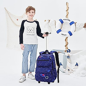 Meetbelify Backpack with Wheels for Boys Rolling Backpack Kids Luggage with Lunch Box Set for Elementary Students Travel Laptop Suitcase