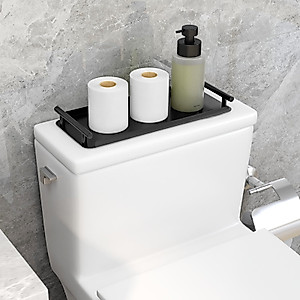 FEILERN Toilet Paper Basket, Stainless Steel Toilet Tank Tray with Handle for Organizing - Toilet Paper Basket Storage for Toilet Tank, Bathroom, Kitchen Counter (Black)