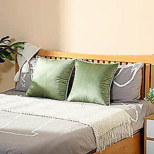 GAWAMAY Teal 16x16 Fall Pillow Covers,Set of 2 Decorative Cushion Pillow Cases with Chenille Edge Soft Boho Decor Aesthetic Pillows for Living Room Sofa Couch Beding Green Velvet Euro Pillow (40x40cm)