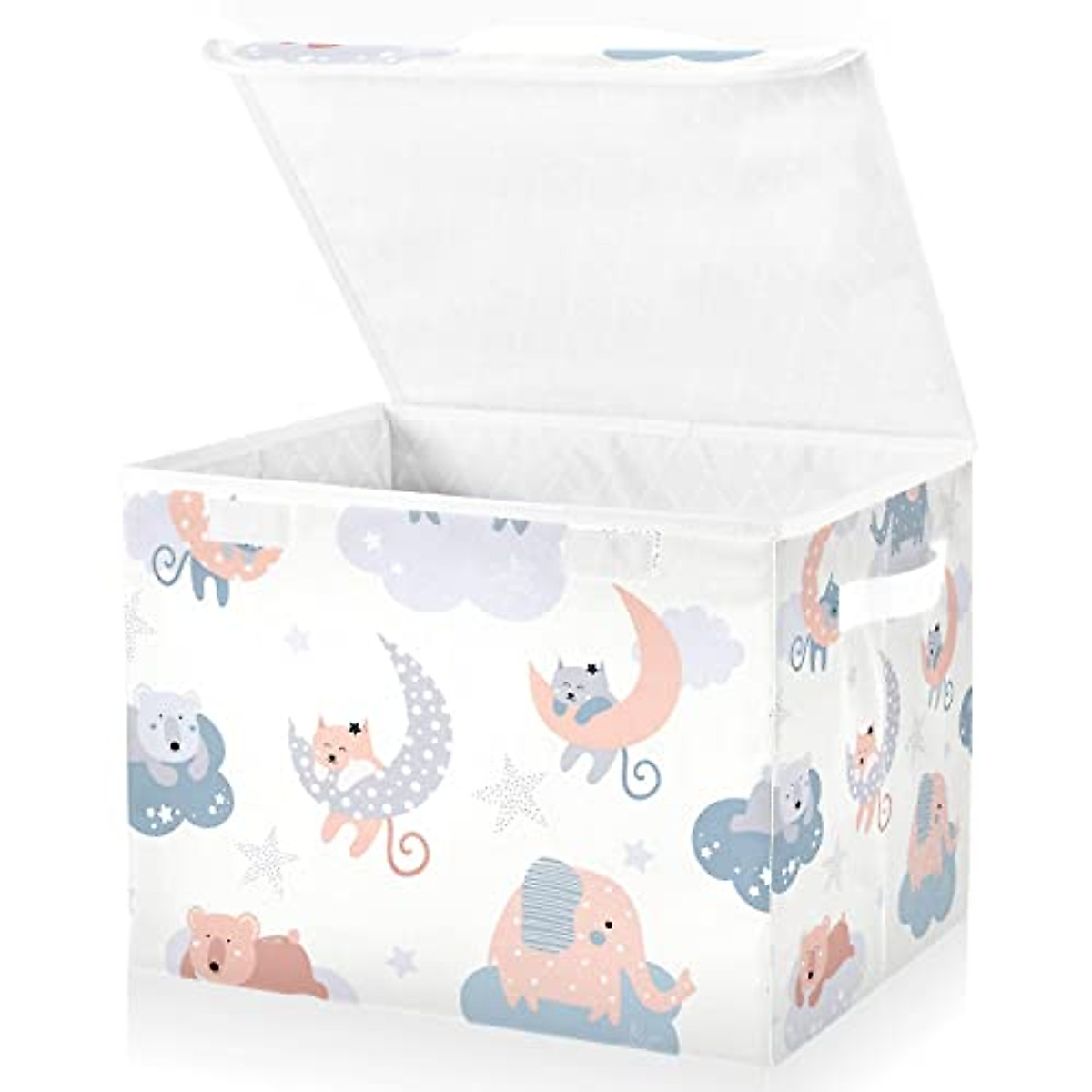 innewgogo Cute Cats Elephants Bears Storage Bins with Lids for Organizing Storage Bin with Handles Oxford Cloth Storage Cube Box for Books