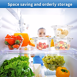 KEJJNYER 6 Pcs Plastic Food Pan with Lid, 4'' Deep Stack Clear Salad Bar Containers Commercial Plastic Restaurant Containers for Food Fruits Vegetables(1/6 Size)