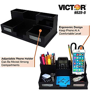 Victor Wood Desk Organizer with Smart Phone Holder, Midnight Black, 9525-5