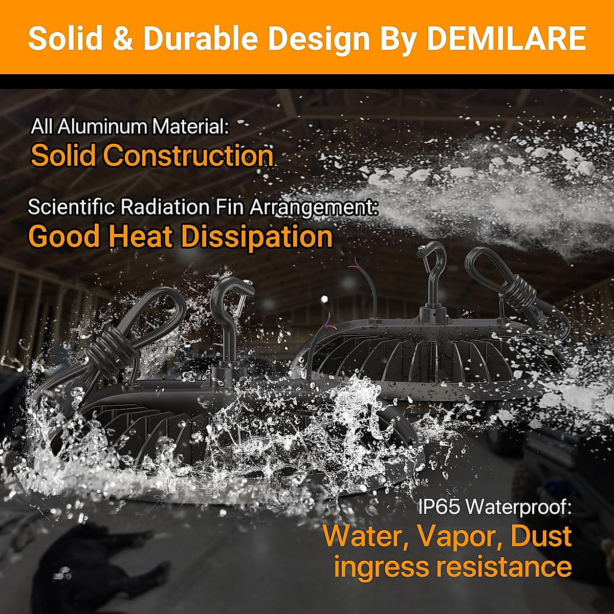 DEMILARE Led High Bay Light 150W, 5000K Bright High Bay Led Lights 22500LM, Durable UFO Bay Lighting (150LM/W) for Workshop, Garage, Barn