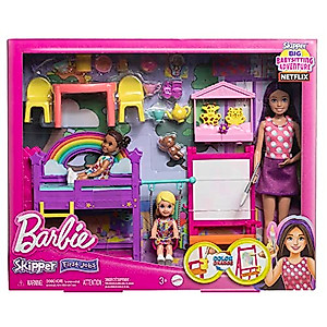 Barbie Skipper First Jobs Daycare Playset, 3 Dolls, Furniture & 15+ Accessories, Includes Bunkbeds & Color-Change Easel