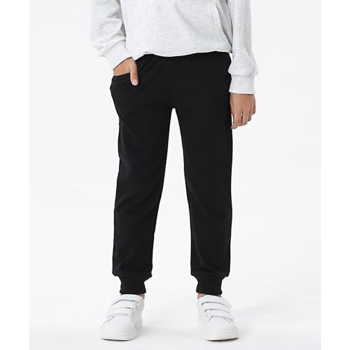 GFQLONG Toddler Baby Boys 2 Pack Cotton Active Jogger Pants,Kids Casual Athletic Sweatpants Solid Pocket Bottoms,Black+Grey 3-4T