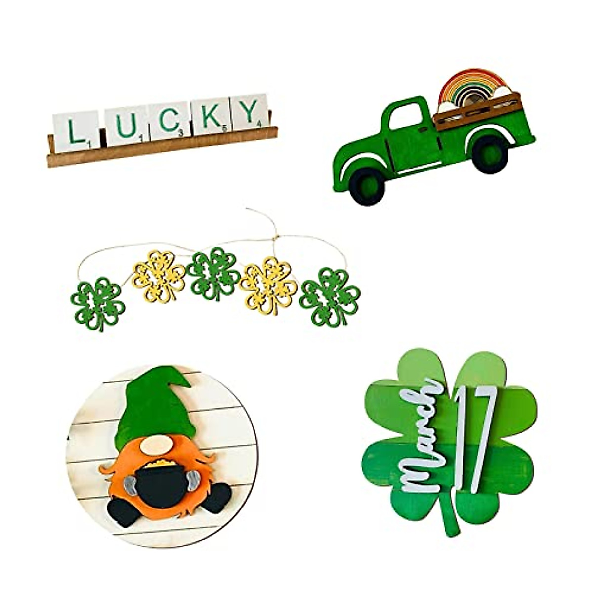 Efitty 5PC Tiered Tray Decor Set Decoration Farmhouse Decorations Home for Two Kitchen Shelf Coffee Bar St. Patrick's Day/Easter/Spring