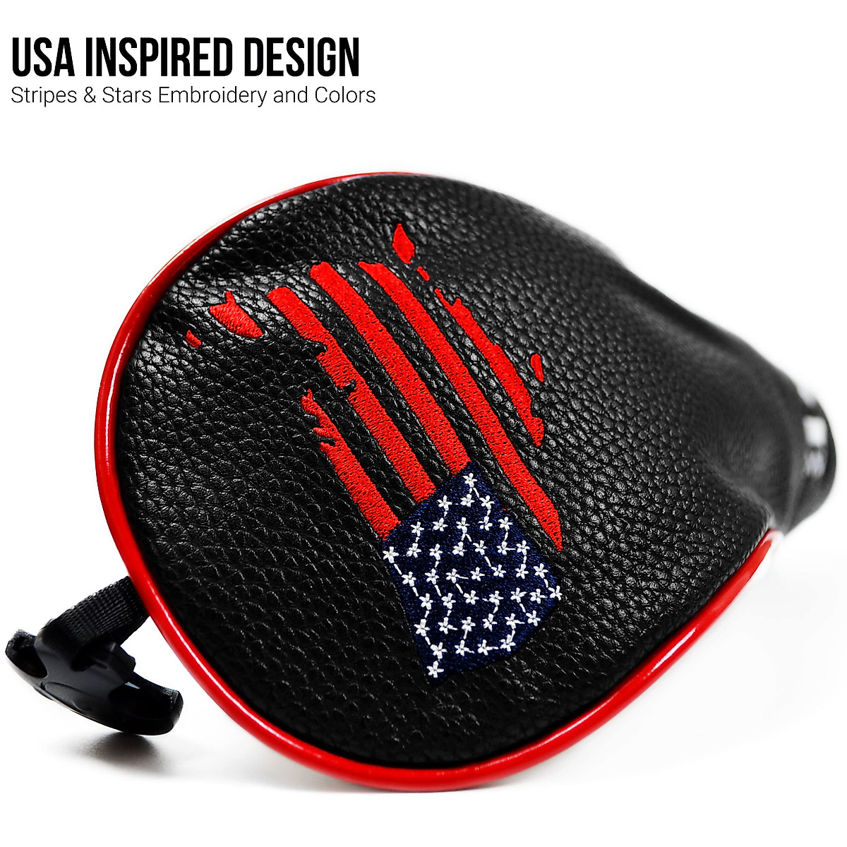 USA Golf Head Covers for Driver & Fairway Woods (Set of 3) - Premium Leather Headcovers, Designed to Fit All Woods and Drivers (Black)