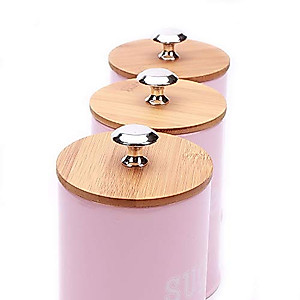 X022S Set of 3 Metal Food Storage Tin Canister/Jar with Bamboo Lid (matte pink)