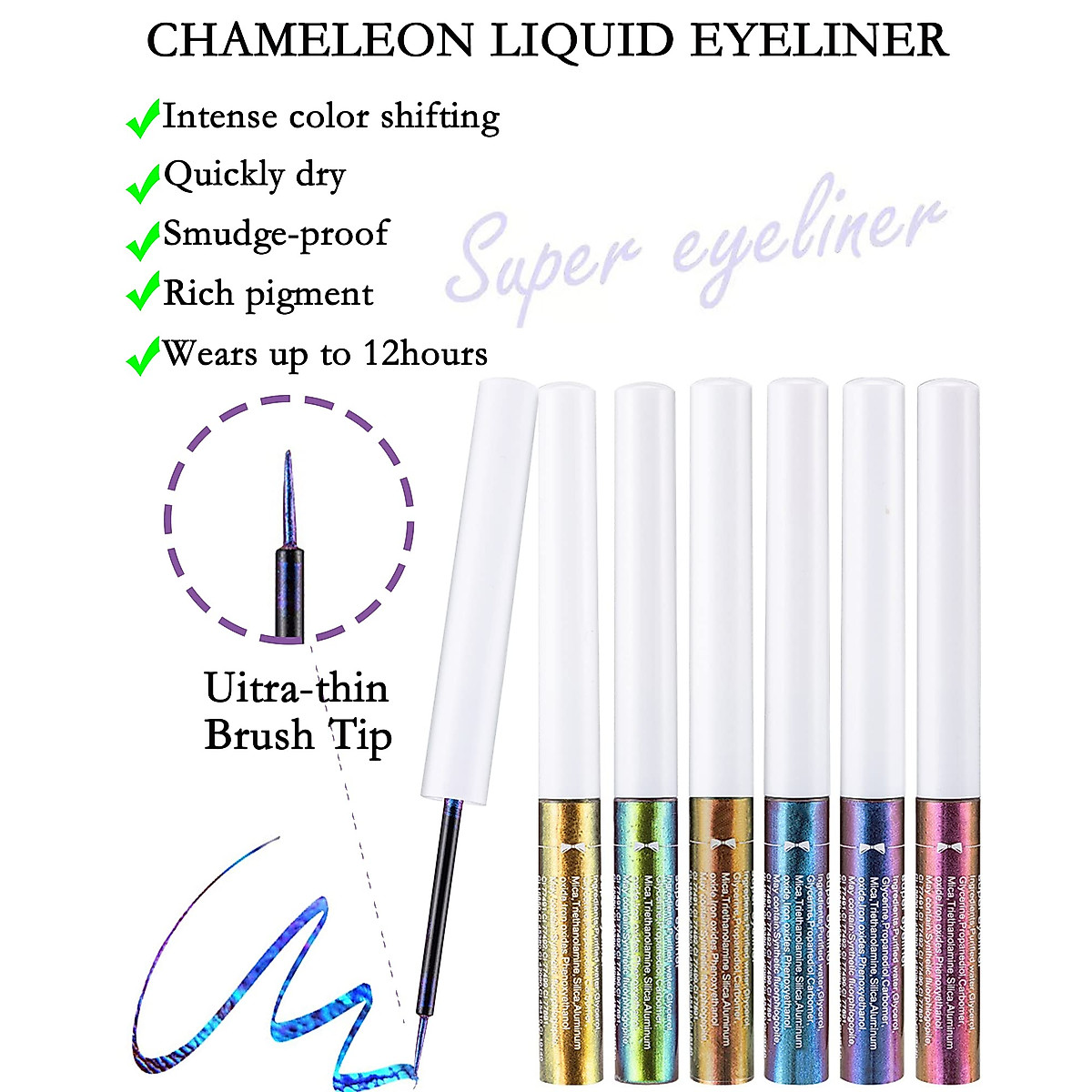 Chameleon Glitter Eyeliner Liquid - 1Pcs Gold Metallic High-Pigmented Colored Makeup Glitter Pen for Eye Liner Eyeshadow, Smudge-proof, Ultra-Fine Tip Multichrome Eyeliner, Gift for Women Girl- 01