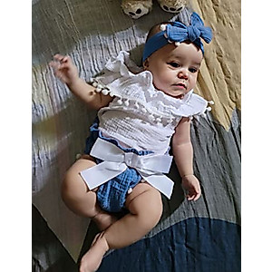 Newborn Baby Girls Clothes Floral Sleeve Romper+ Floral Short Pant 2pcs Summer Outfit 0-3 Months Blue