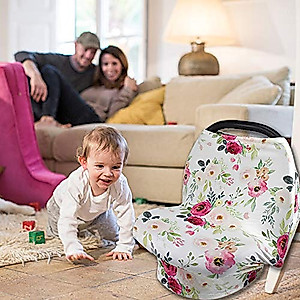 NEWITIN 2 Pieces Flower Nursing Cover Breastfeeding Scarf Baby Car Seat Covers, Infant Stroller Cover, Carseat Canopy for Girls and Boys