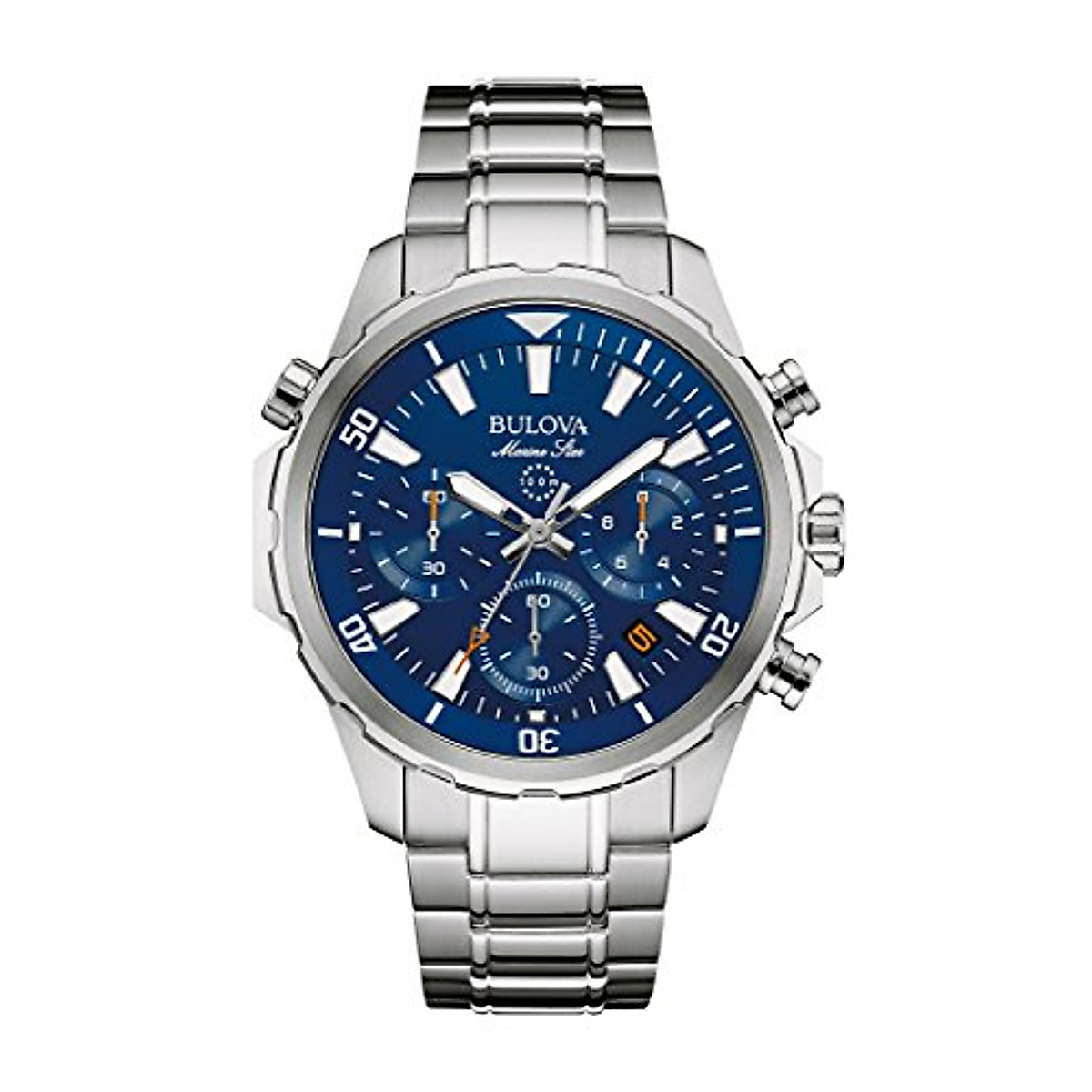 Bulova Men's Marine Star Series B Stainless Steel 6-Hand Chronograph Quartz Watch, Blue Dial Style: 96B256