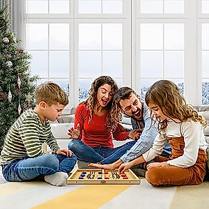 Kiditos 3-in-1 Large Fast Sling Puck Game Checkers Chess Set, 22.83” x 12.60” Popular Wooden Board Game Super Fun Slingshot Toy and Perfect Hockey Toy Gift for Kids, Adults, Friends and Colleagues