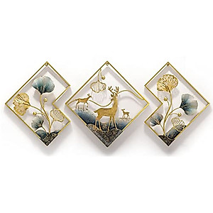 tarkay Wall Decor Living Room Deer Metal Wall Art Gold 3 Piece Metal Wall Decor 3d Ginkgo Leaf 78x27in Large Aesthetic Wall Art for bedroom Office Dining Room