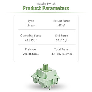 Feker x Matcha Switches for Mechanical Keyboard DIY - Linear Keyswitch 5 Pins for Mechanical Gaming Keyboards - 60cN Force Pre Lubed (45PCS, Matcha Green Switch)