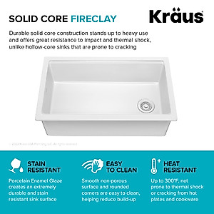 KRAUS Turino 33-inch Fireclay Workstation Drop-In/Undermount Single Bowl Kitchen Sink in Gloss White, KFDW1-33GWH