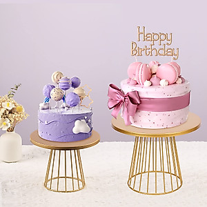 Sunormi Maygone 2pcs Modern Metal Gold Cake Stands Plate Set with Geometric Base Cupcake Stand Dessert Display Stands for Parties Table Decoration(8",10")