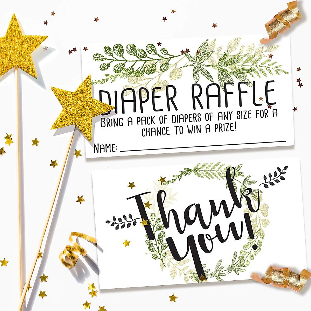 Diaper Raffle Tickets - Botanical - Set of 50 Double-Sided Raffle Cards - Blank Baby Shower Stationery - Fun and Colorful Baby Shower Supplies for Under $15!