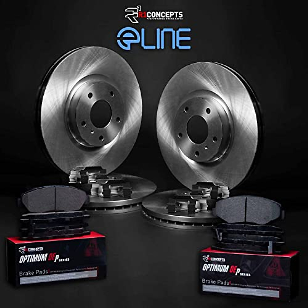 R1 Concepts Front Rear Brakes and Rotors Kit |Front Rear Brake Pads| Brake Rotors and Pads| Optimum OEp Brake Pads and Rotors |Hardware Kit|fits 2008-2012 Land Rover LR2