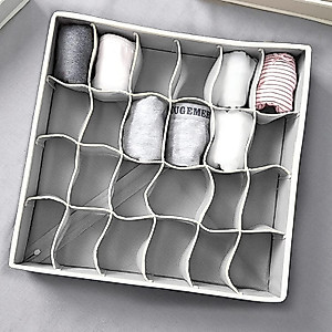 3 Sets of Sock and Underwear Storage Dividers, 72 Compartment Fabric Foldable Drawer Organizer, Closet Drawer Organization for Socks, Underwear, Belts and Ties (24+24+24 Cell, Light Gray)