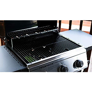 Megamaster 3-Burner Propane Gas Grill with 2 Foldable Side Tables, 30000 BTUs, Perfect for Camping, Outdoor Cooking, Patio and Garden Barbecue Grill, Silver and Black, 720-0988EA