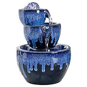 Ceramic Tabletop Fountain with Ball for Indoor Table Desk Office Home Decoration (Blue)