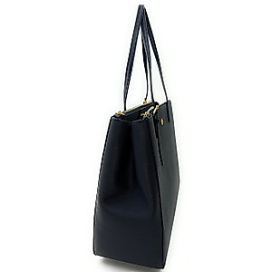Tory Burch Women's Emerson Double Zip Tote Saffiano Leather With Gold Tone Hardware (Navy)