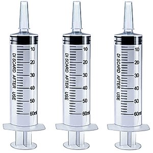 KEWAYO 3 Pack 60ml/cc Plastic Syringe Large Syringes Tools Catheter Tip individually sealed with Measurement for Scientific Labs, Measuring Liquids, Feeding Pets, Oil or Glue Applicator