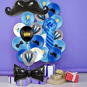 KARAQY Baby Boy Balloons Party Decorations Supplies, Blue and Black Balloons Set for Boys Birthday Baby Shower Party Decorations