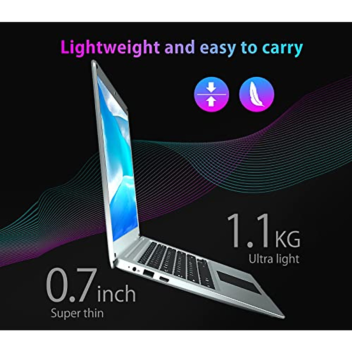 WAKST Laptop Windows 11, 13.3-inch Intel E3950 2.0 GHz Intel HD Graphics 500, 6GB RAM + 128GB SSD, Thin and Light Laptop, WPS Office, USB 3.0, Bluetooth, MHDMI, Grey