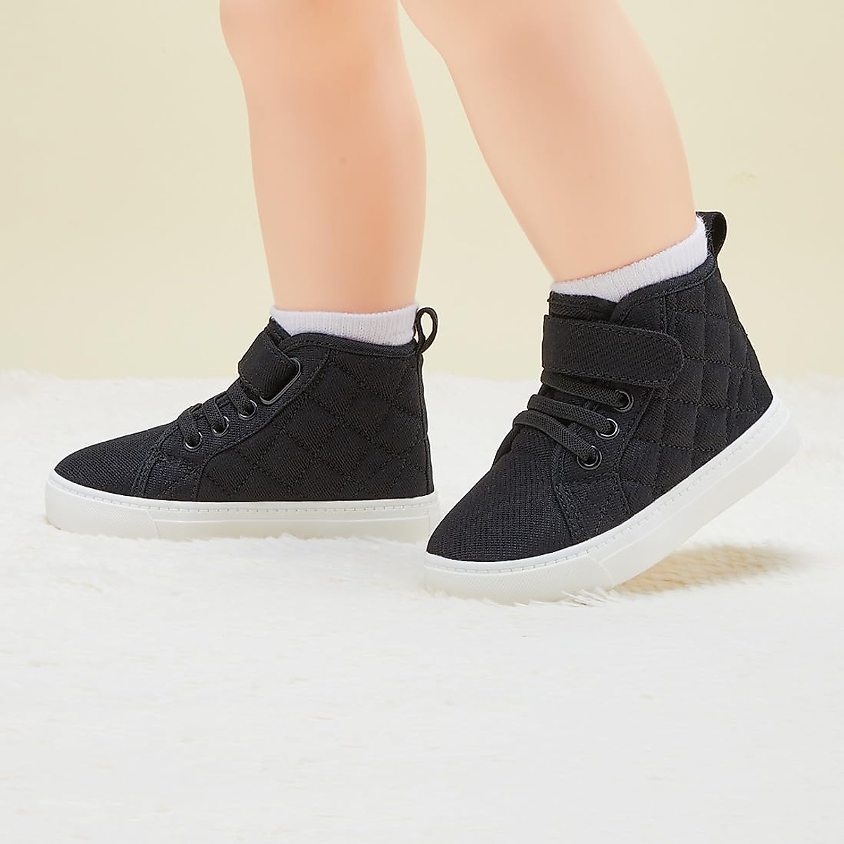 BMCiTYBM Toddler Boys Girls High Top Canvas Sneakers Kids Baby Walking Shoes Lightweight Breathable Athletic Running Shoes Black Size 5 Toddler