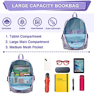 Lightweight School Backpack, Kasqo Large Capacity Water-Resistant Casual College Bookbag for Men Women Teen Girls Boys, Purple Butterfly
