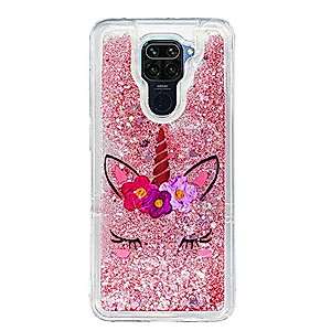 EMAXELER Compatible with Redmi Note 9 Case Cover 3D Creative Design Cartoon Pattern Anti-Fall Flowing Quicksand Bling Shiny Liquid TPU Soft Case for Redmi Note 9 TPU Eyelash XY.