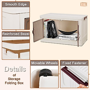 Auzfy Collapsible Storage Bins with Lids and Wheels,13 Gal Cube Stackable and Foldable Plastic Storage Box Containers with 2 Transparent Doors, Container System for Organization and Storage(1 Pack)