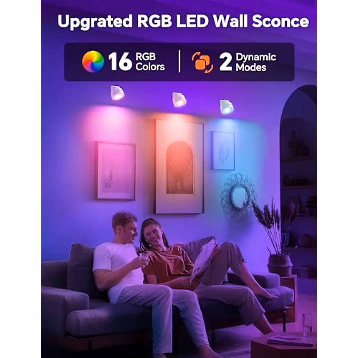 PURSNIC LED Wall Sconces, 16 RGB Colors Dimmable, Wireless Rechargeable Battery Operated, Wall Light with Remote, Magnetic 360°Ball, Auto Timer for Bedroom, Living Room, Hallway, White