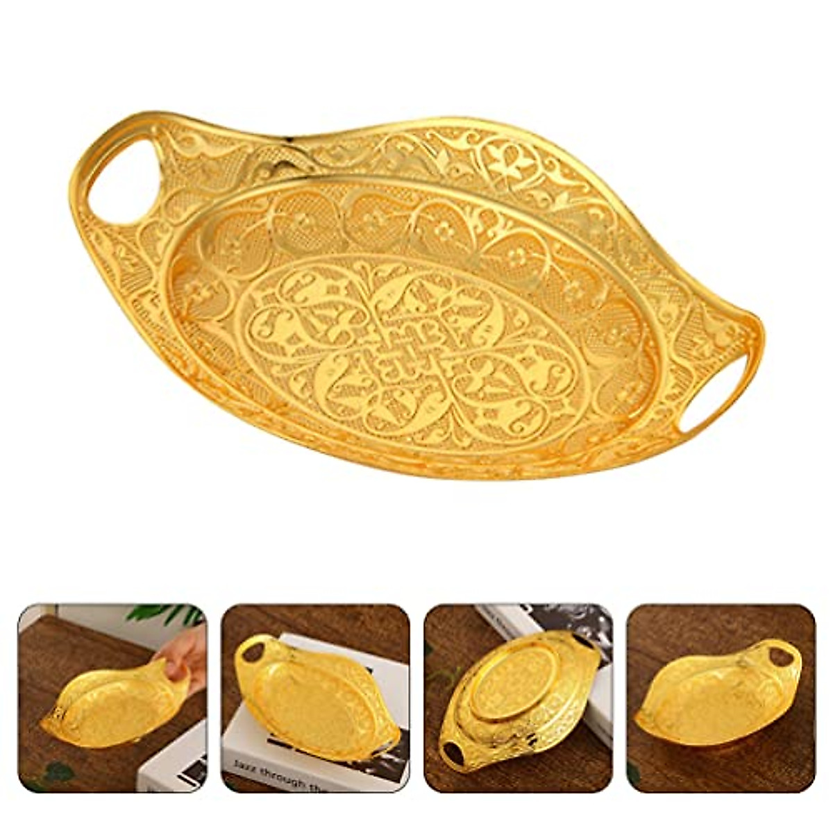 Didiseaon Decorative Metal Serving Tray Golden Snack Plate Fruit Tray European-Style Decorative Tray for Weddings, Upscale Parties, Dessert Table, Cupcake Display
