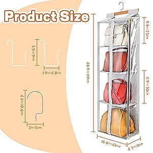Msoesticc.dl Clear Hanging Handbag Purse Organizer with Zipper, Dustproof Hanging Closet Purse Organizer Space Saving Tote Bage Purse Storage Holder for Closet Wardrobe - 4 Easy Access Pockets (Grey)