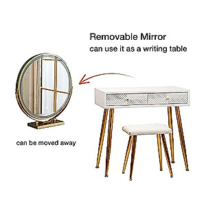KJNS Modern Makeup Dressing Table Vanity Set with Lighted Mirror Cushioned Stool Vanity Desk Makeup Vanity Side Tables Bedroom Vanity Table Portable Desk Vanity Set