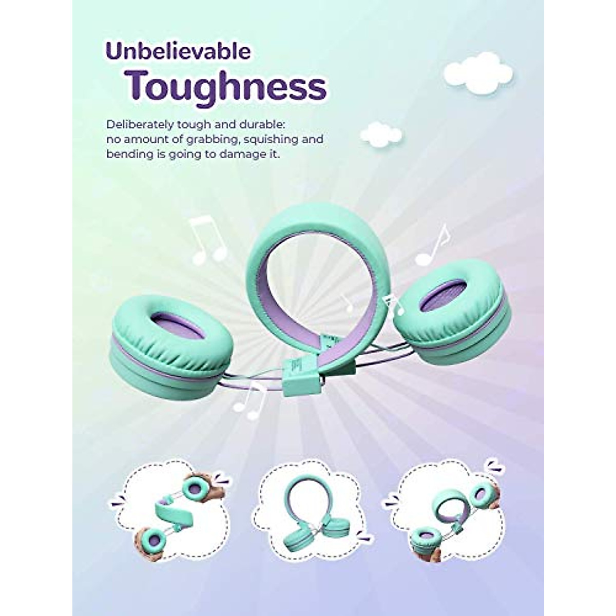 iClever Kids Bluetooth Headphones, BTH02 Kids Headphones with MIC, 22H Playtime, Bluetooth 5.0 & Stereo Sound, Foldable, Adjustable Headband, Childrens Headphones for iPad Tablet School (Green)