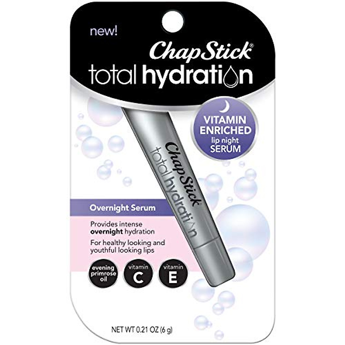 ChapStick Total Hydration Vitamin Enriched Lip Night Serum, Night Lip Serum for Overnight Lip Care - 0.21 Oz