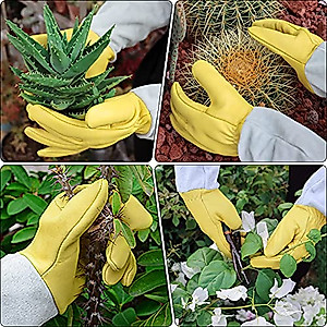 Gardening Gloves for Women/Men - Adjustable Cuff Goatskin Leather Elbow Long Sleeve Garden Gloves Gauntlet Puncture Thorn Proof Cactus Planting Rose Pruning Gloves Protective Work Gardener Gifts