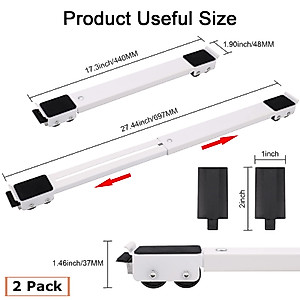 2Pcs Extendable Appliance Furniture Dolly Mobile Roller, Heavy Duty Adjustable Washing Machine Mobile Stand Base, Metal Movable Bracket for Refrigerator Washing Machine Dryers Diswashers Base, White
