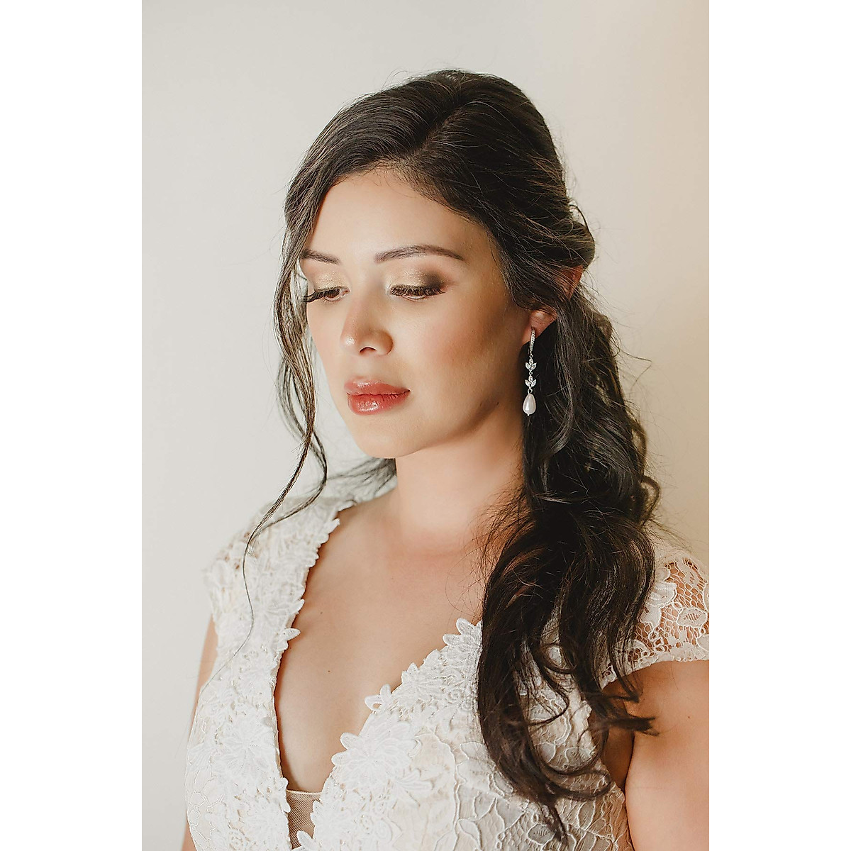 SWEETV Cubic Zirconia Pearl Drop Wedding Earrings for Brides, Ivory Bridal Pearl Earrings for Bridesmaid Jewelry Gift (09.Style 9)