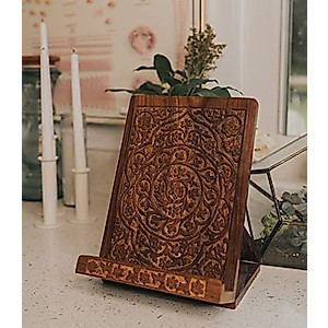 TrendBell Father's Day Gifts Wooden Cookbook Stand Wood Cookbook Holder, Adjustable Recipe Ipad Tablet Book Holder Stand for Kitchen Desk Reading Foldable Cooking Bookstands for Recipe, Magazine