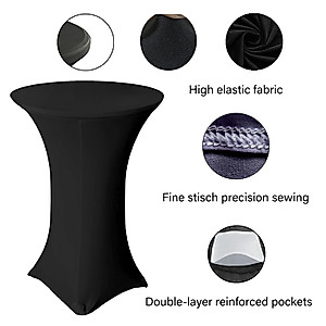 Antuen 4 Pack 32x43 Inch Black Spandex Cocktail Table Covers, Highboy Top Tablecloth, Round Fitted Tablecloth for Folding Table, Stretch Cocktail Table Tablecloth for Party Wedding(32x43, 4PC Black)