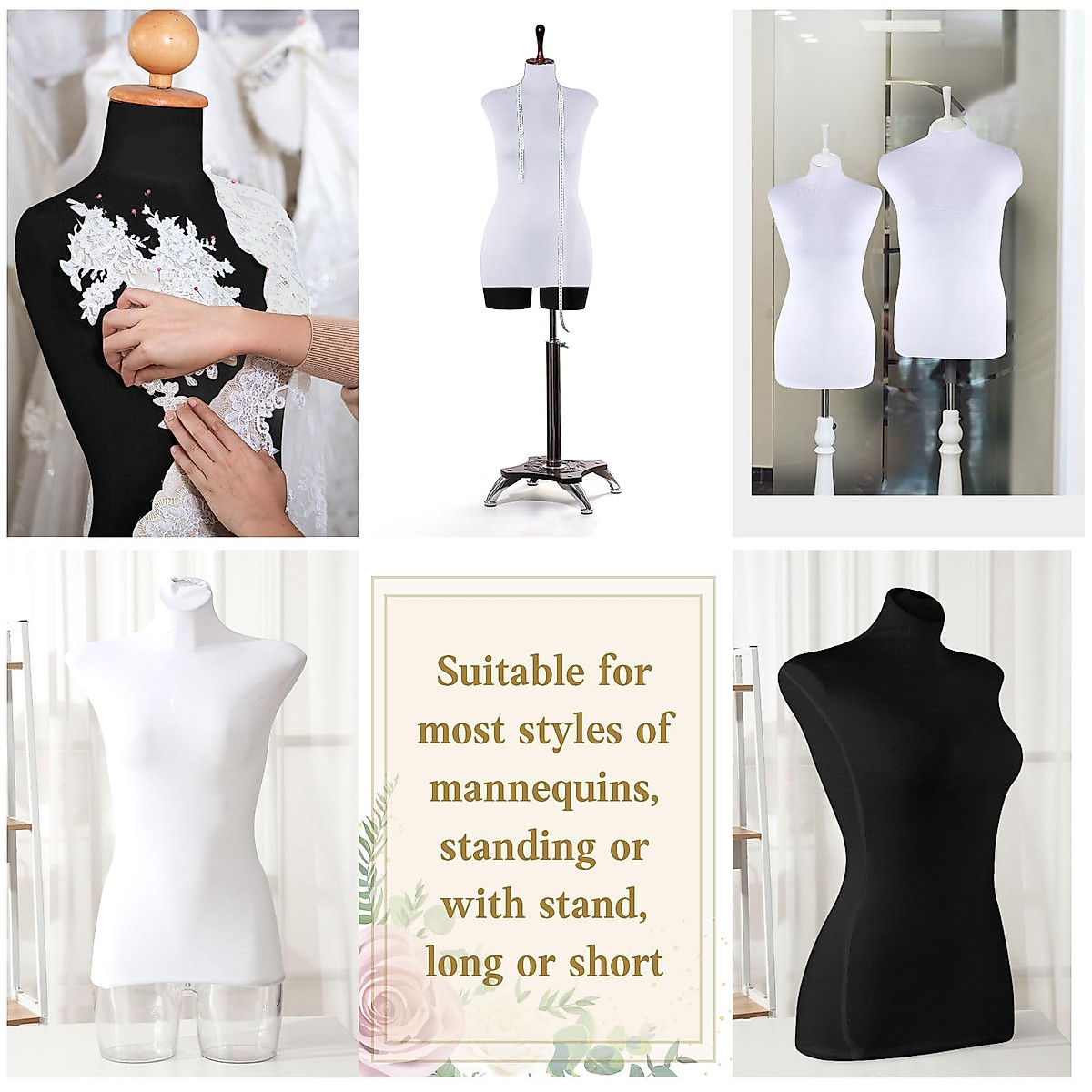 Peryiter 2 Pieces Mannequin Fabric Cover Soft Stretchy Clothing Upper Body Mannequin Cover for Retail Boutique Store Form Dummy Model Display Fitting Styling(Black, White)