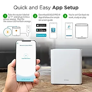 D-Link Eagle Pro AI AX3200 Mesh WiFi 6 System- 2 Pack- 8-Streams, 802.11ax Router, Dual Band, OFDMA, MU-MIMO, Voice Control with Google Assistant and Amazon Alexa, (M32/2)