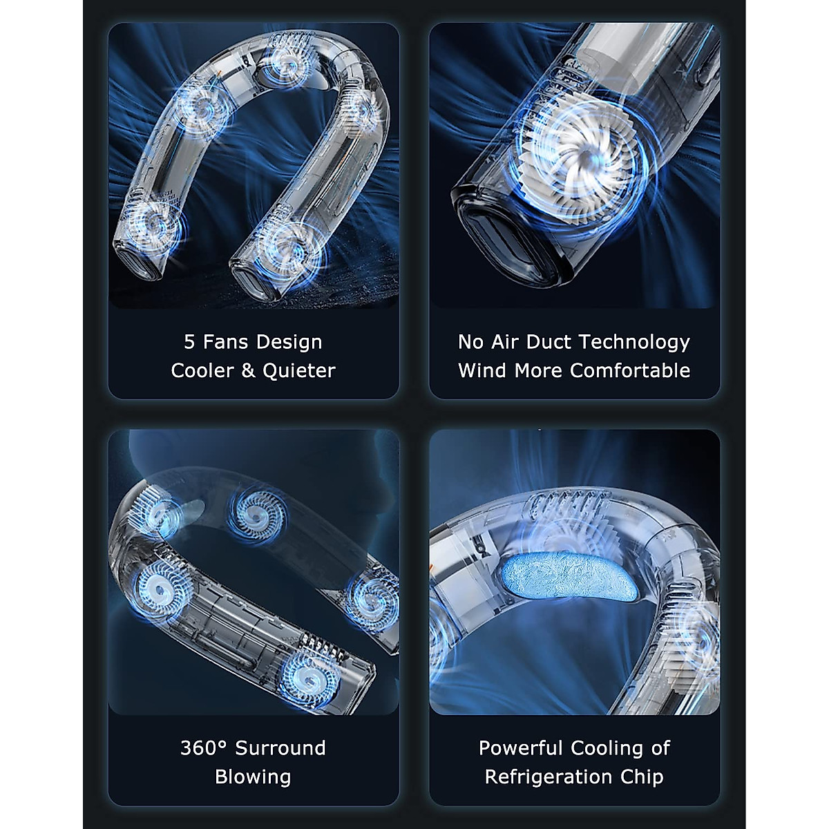 ICEBIRDS Portable Air Conditioner Neck Fan Semiconductor Cooling Bladeless Fan ，6000mAh Rechargeable Battery Operated Hanging Personal Fan, 3 Speeds, Leafless Fan for Outdoor Indoor