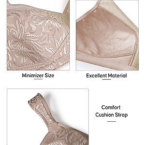 ZeroBound Women's Minimizer Bras Comfort Cushion Strap Wirefree Full Coverage Large Bust Non-Padded Bra(Toffee,42DDD)