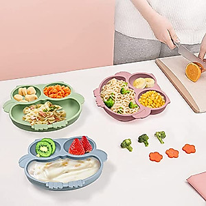 IDVVSSX Silicone Suction Plate for Toddler, Adorable Owl Shape Baby Toddler Plate, Kids Silicone Divided Plate, Baby Plate with Suction, Pink